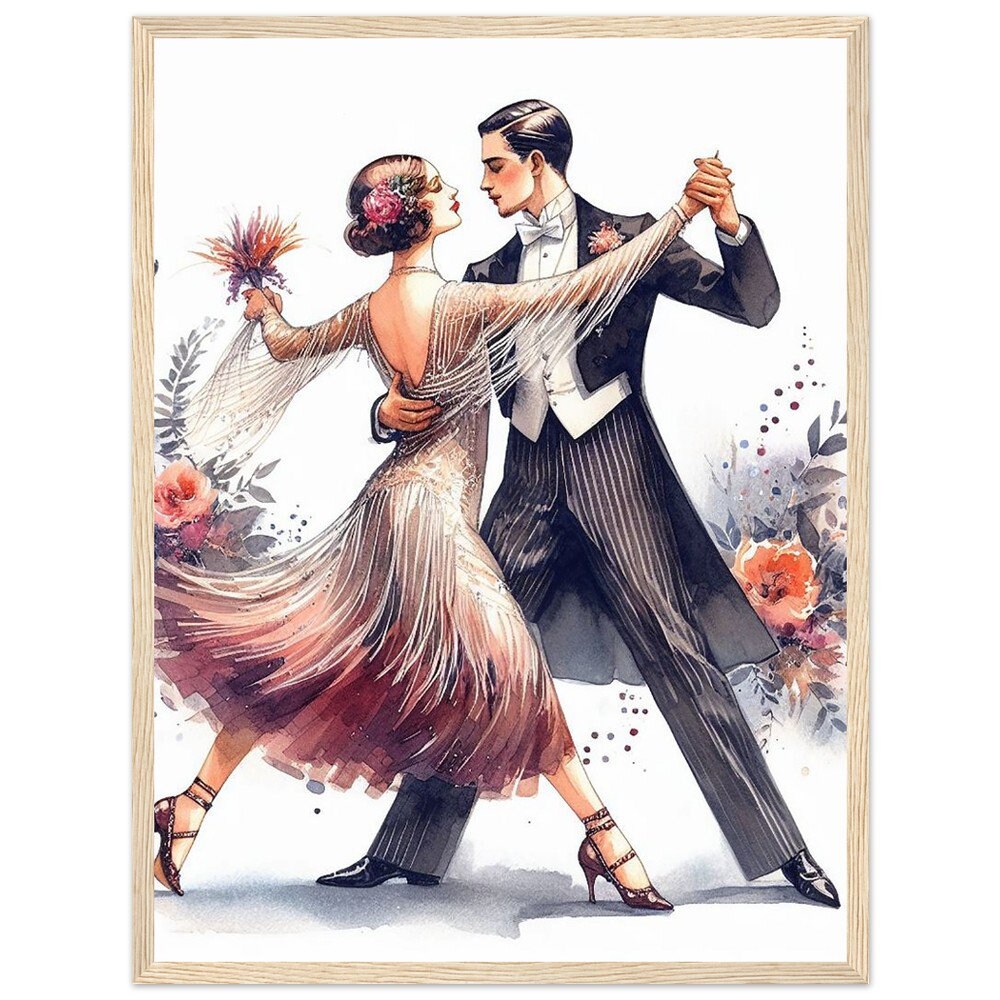 Retro Wall Art retro Dancers Watercolor Framed or Poster Print, Vintage ...