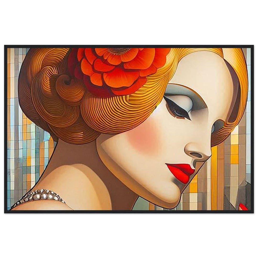 Art Deco Wall Art "damsel With Red Flower" Detroit Wall Mural Detail ...