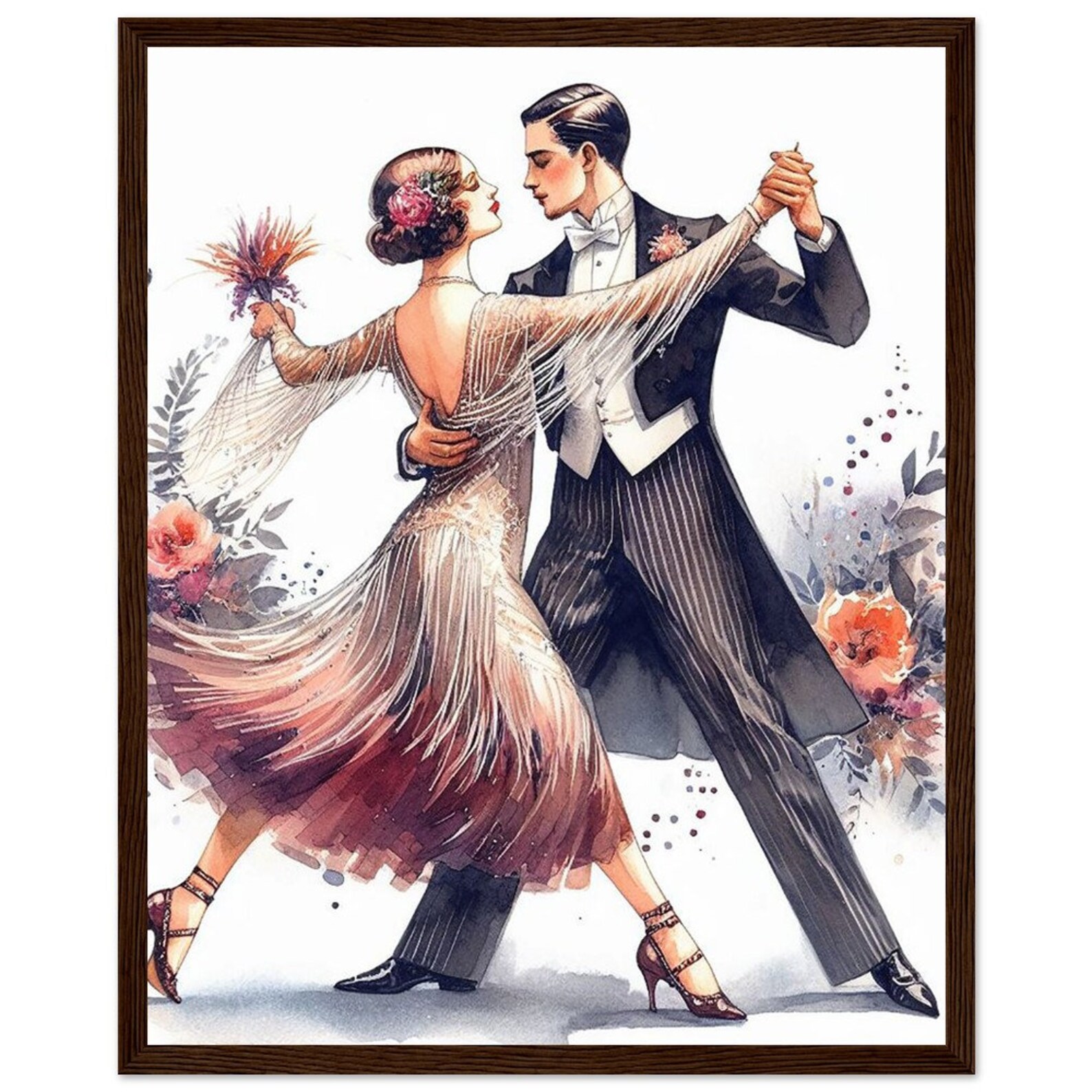 Retro Wall Art retro Dancers Watercolor Framed or Poster Print, Vintage ...