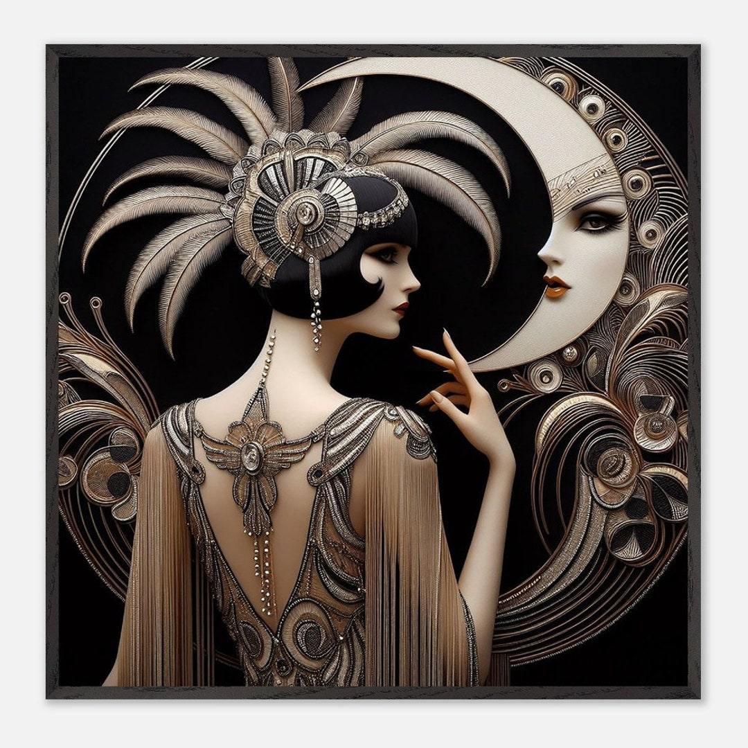 Art Deco Wall Art beautiful Flapper in the Moon Printed on Premium ...