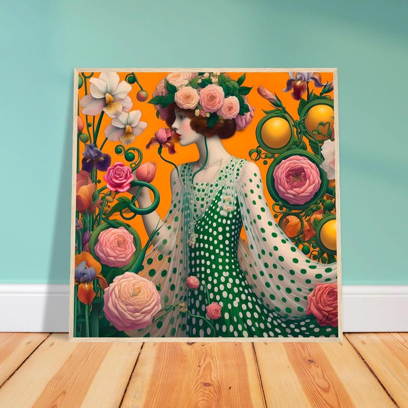 Lámina Art Déco de ninfa floral – Arte mural surrealista enmarcado ...