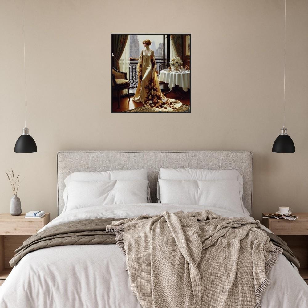 Art Deco Wall Art floral Satin Printed on Premium Matte Paper Framed in ...