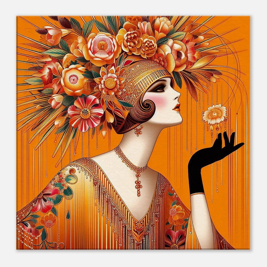 Art Deco Wall Art "flapper in Orange" Printed on Thin Canvas. for ...