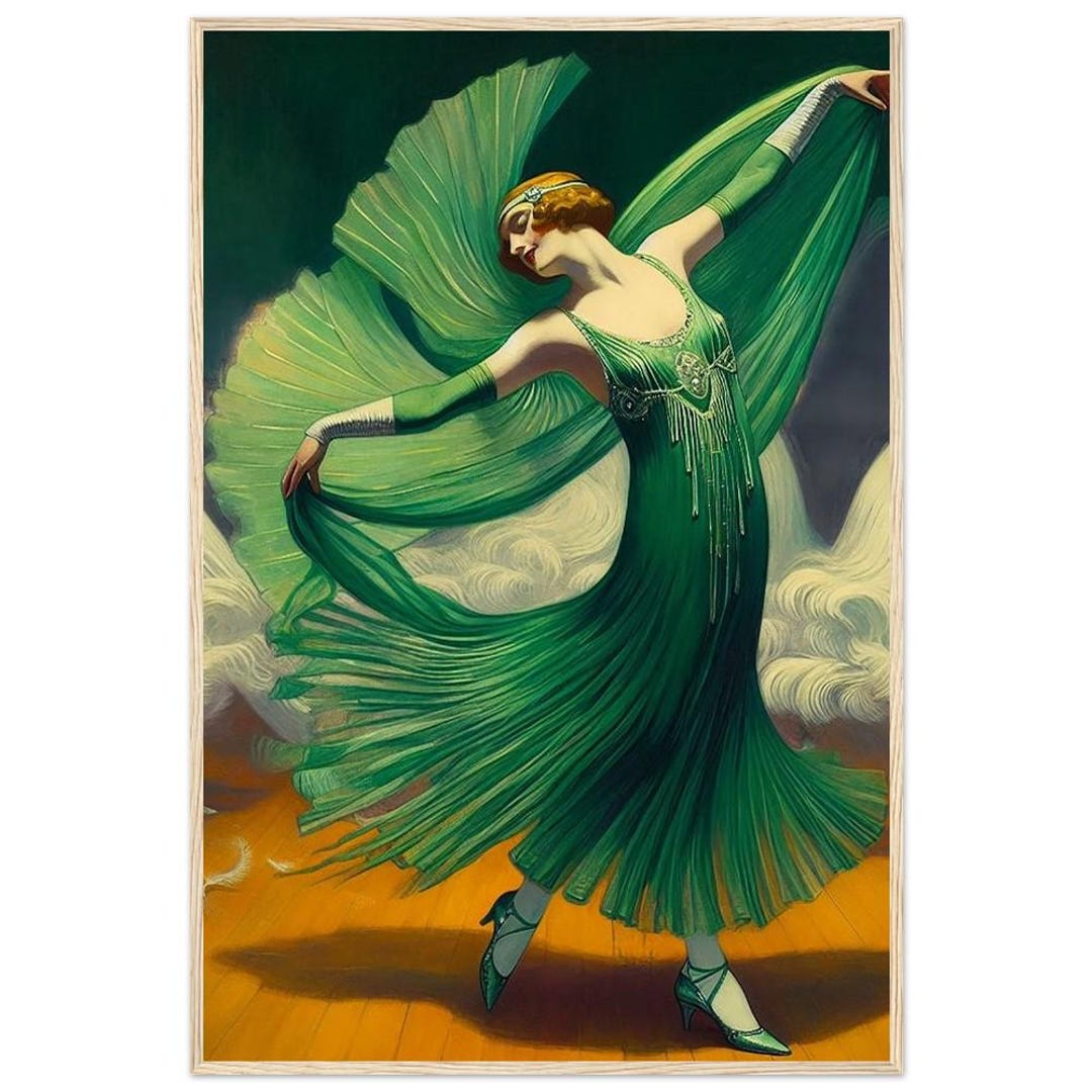 Art Deco Wall Art "green Dancer" Printed on Premium Matte Paper Framed ...