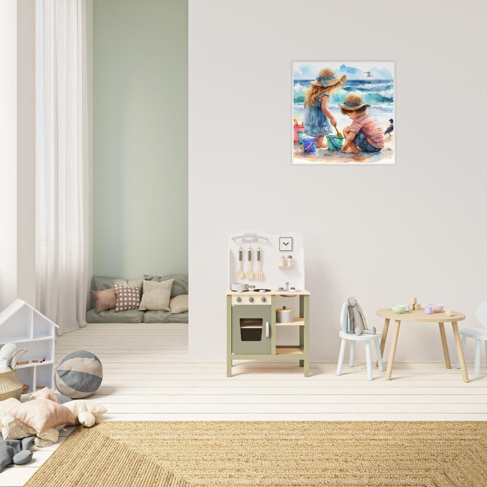 Children's Beach Art Print, Kids Playing in Sand, Framed Matte Paper - Etsy