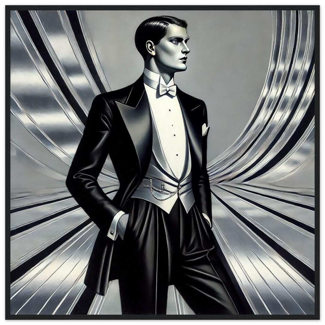 Art Deco Wall Art 'sleek Tux Man' Poster Framed in Black Wood. Futuristic Image Goes Perfectly ...