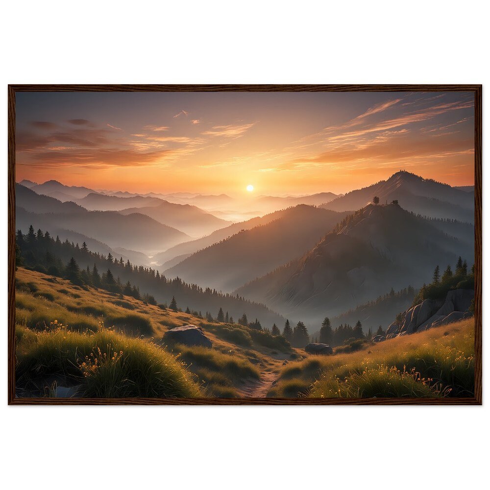 Wall Art Landscape mountain Sunrise classic Wooden Framed Print ...