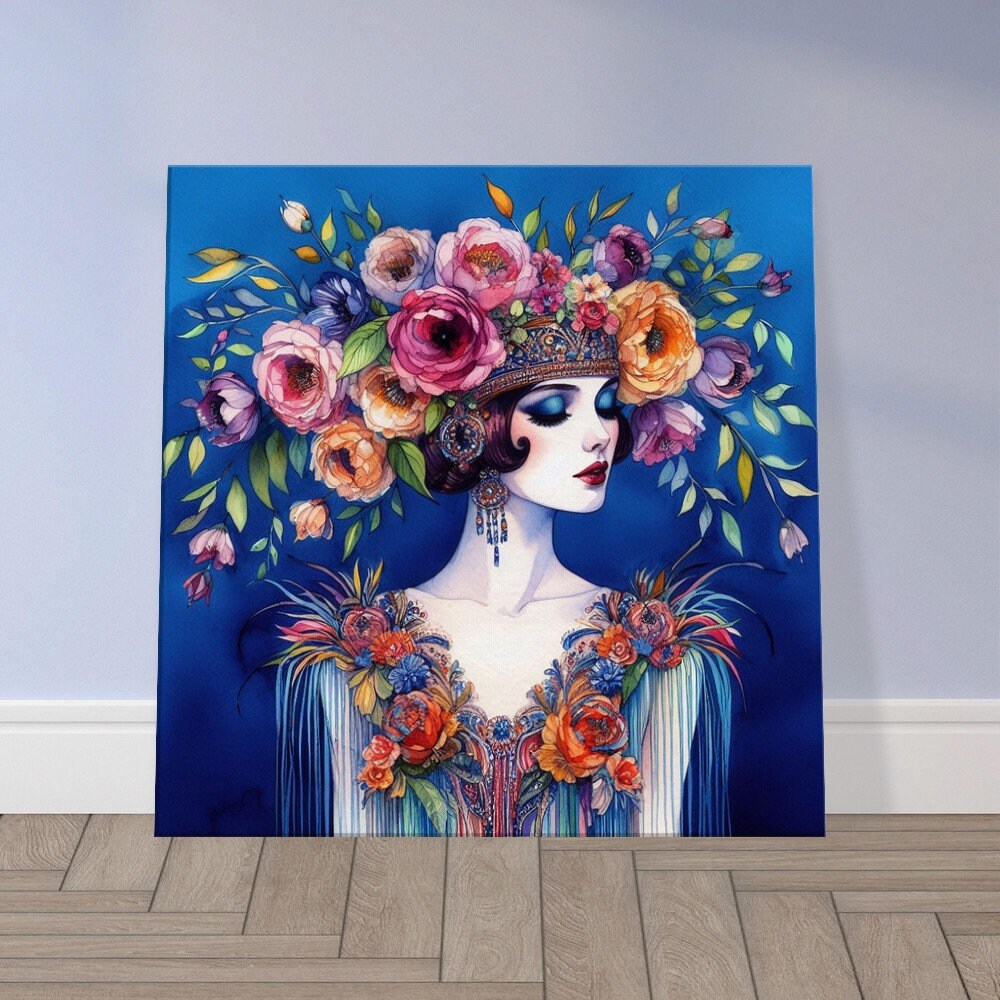 Art Deco Wall Art "flapper With Floral Crown" Printed on Thin Canvas - Etsy