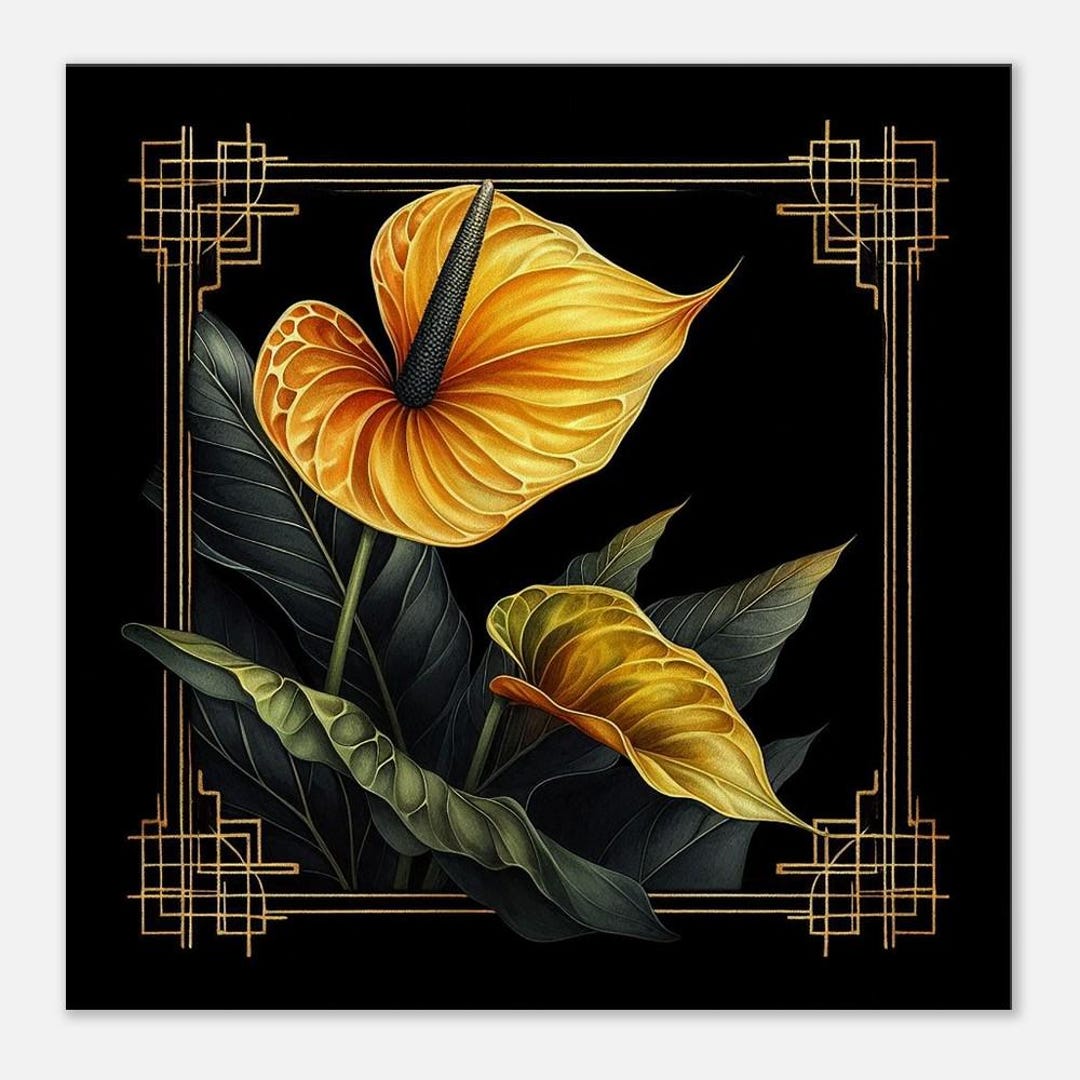 Art Deco Wall Art anthurium Golden Printed on Thin Canvas. Ideal for ...