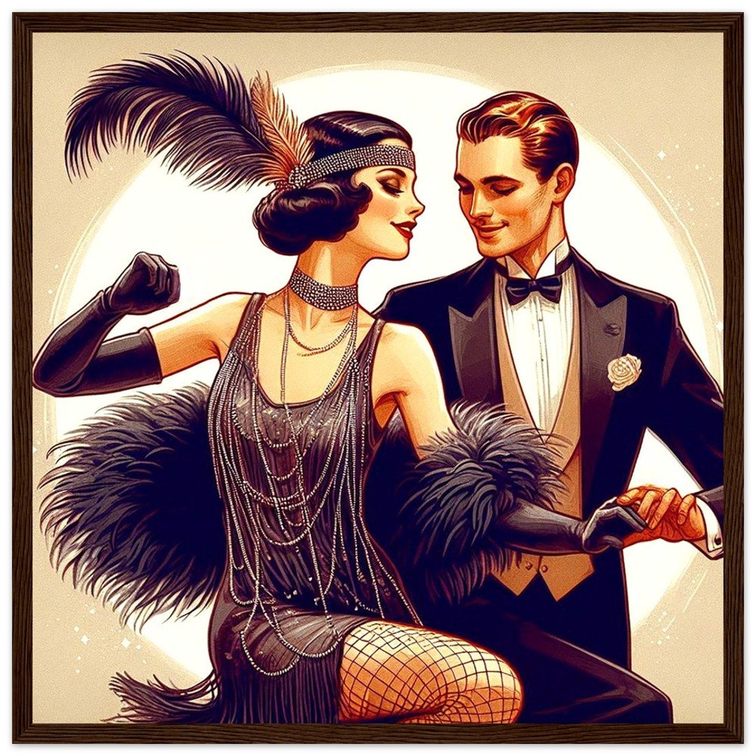 Art Deco Wall Art "roaring 20s Couple Dancing" Wooden Framed Print| Art Deco Wall Art | Roaring ...