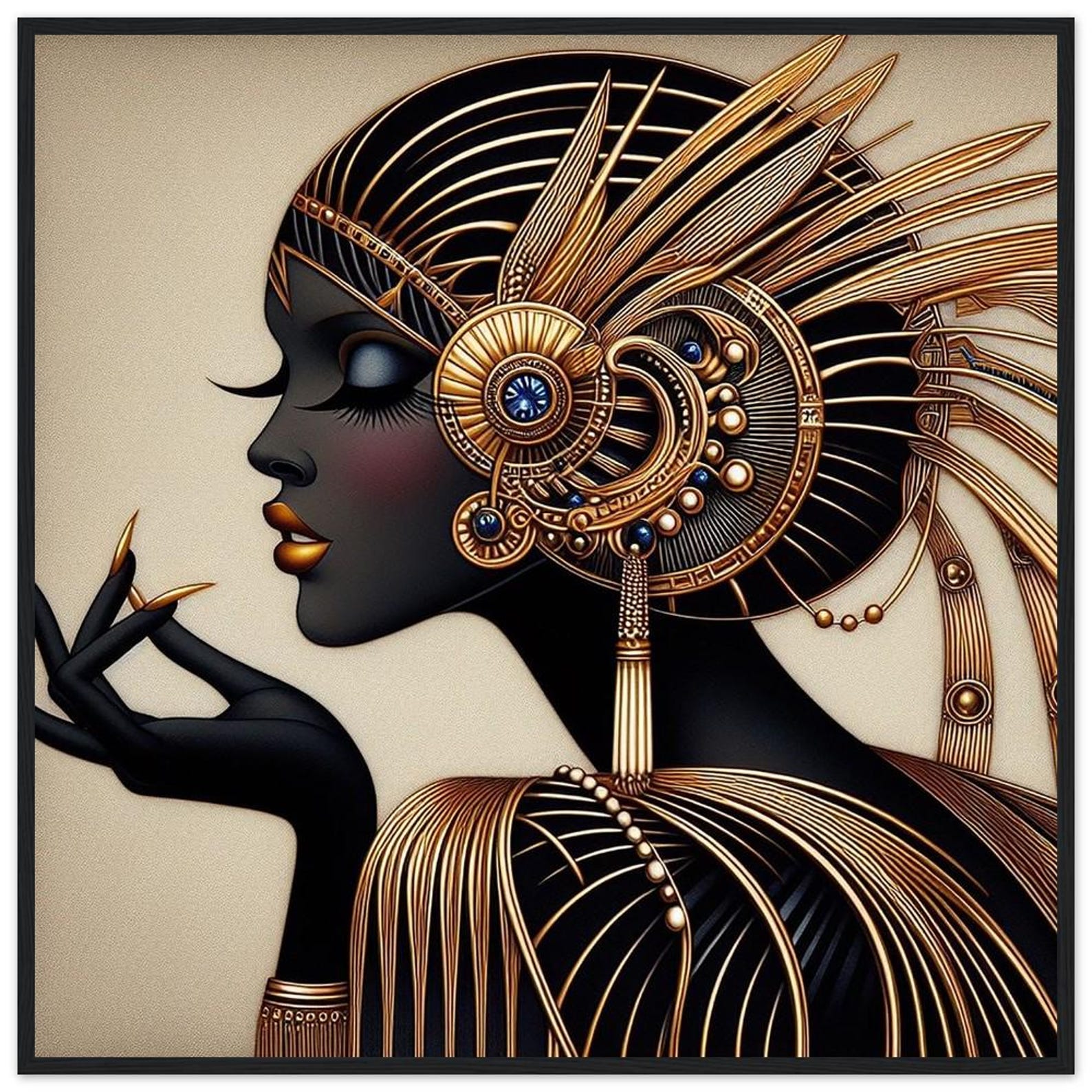 Art Deco Wall Art african Queen Printed on Premium Matte Paper Framed ...