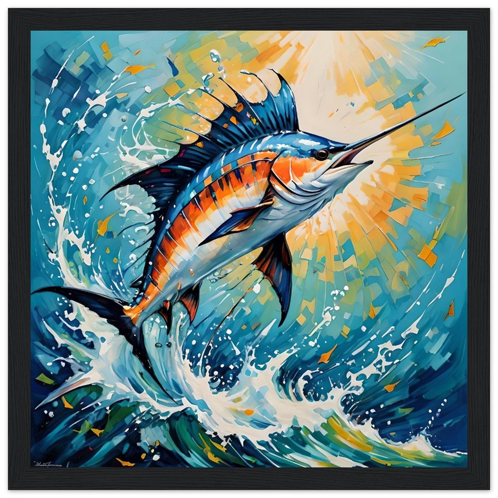 Fish Wall Art artistic Jumping Sailfish Wooden Framed Print Fish Art ...