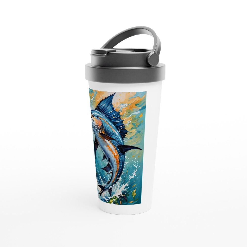 Artistic Sailfish Jumping Personalized White 15oz Stainless Steel ...