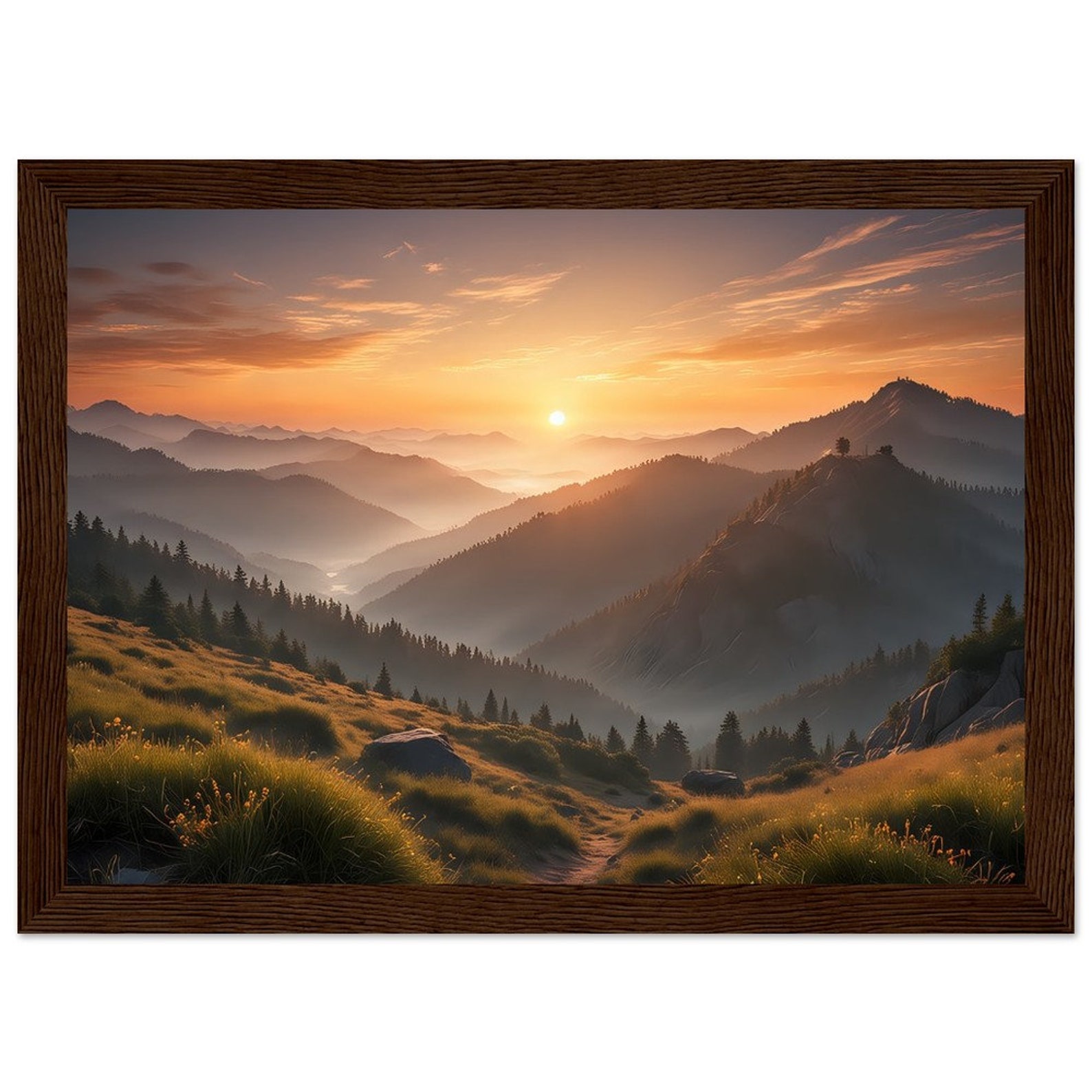 Wall Art Landscape mountain Sunrise classic Wooden Framed Print ...