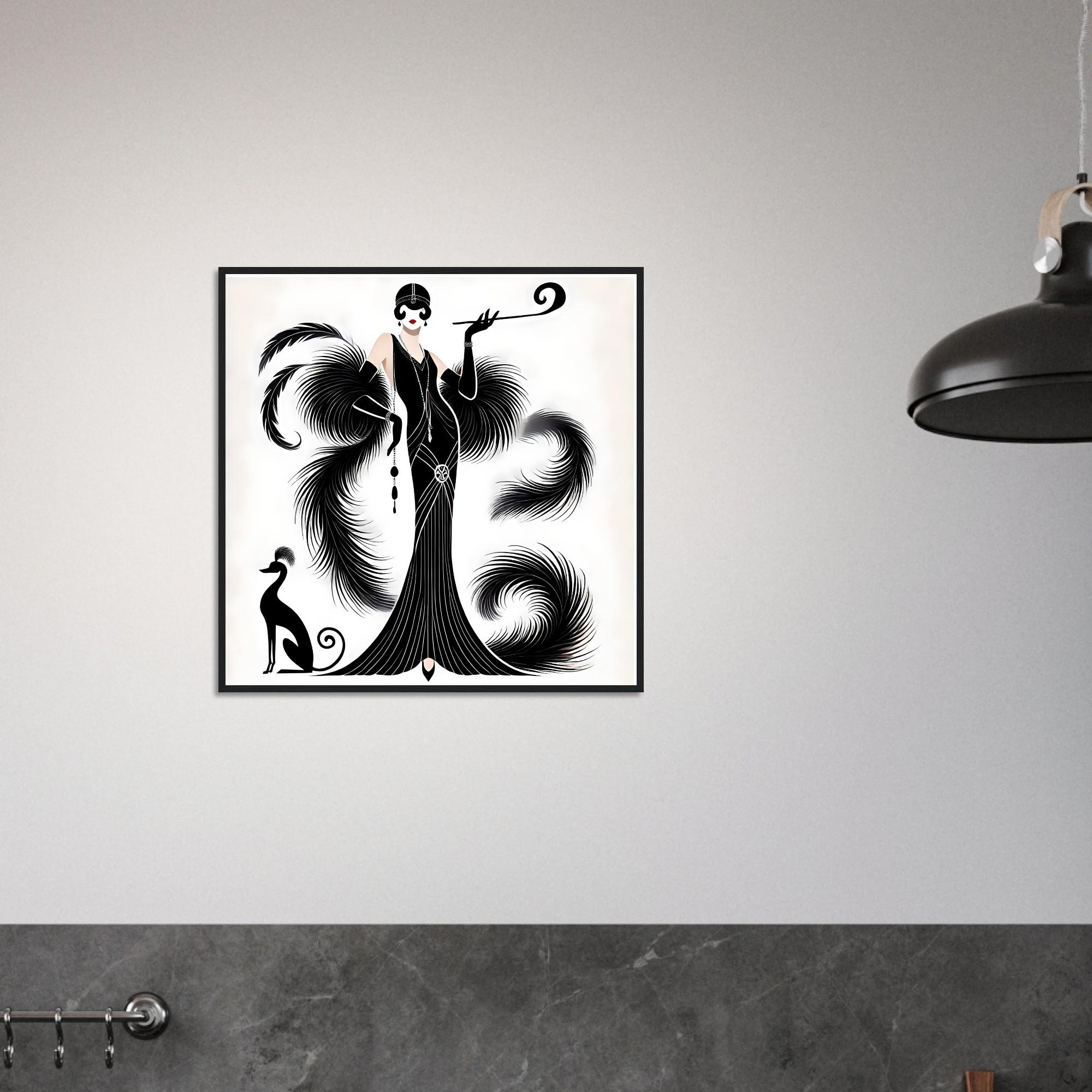 Art Deco Framed Poster – 'flapper in Black Feathers' Minimalist Wall ...