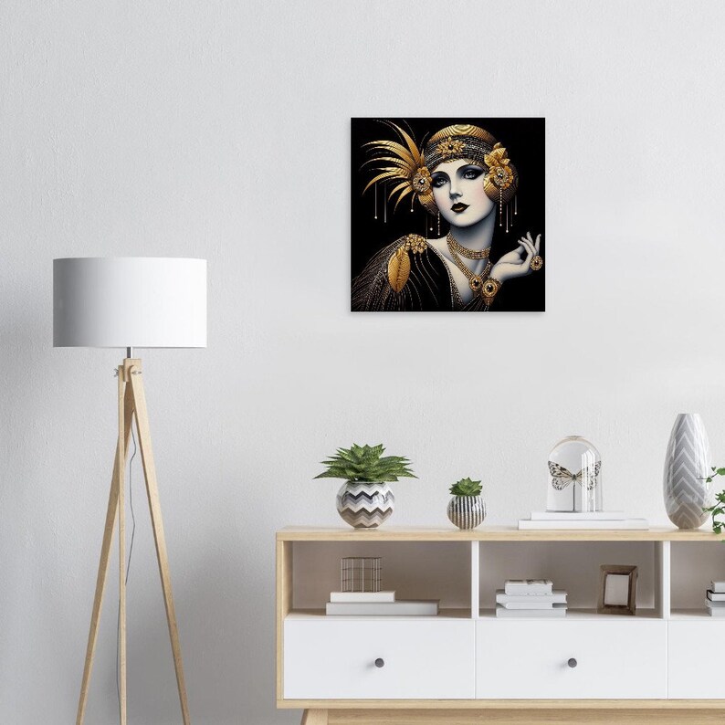 Art Deco Wall Art golden Girl Printed on Thin Canvas. A Lovely Reminder ...