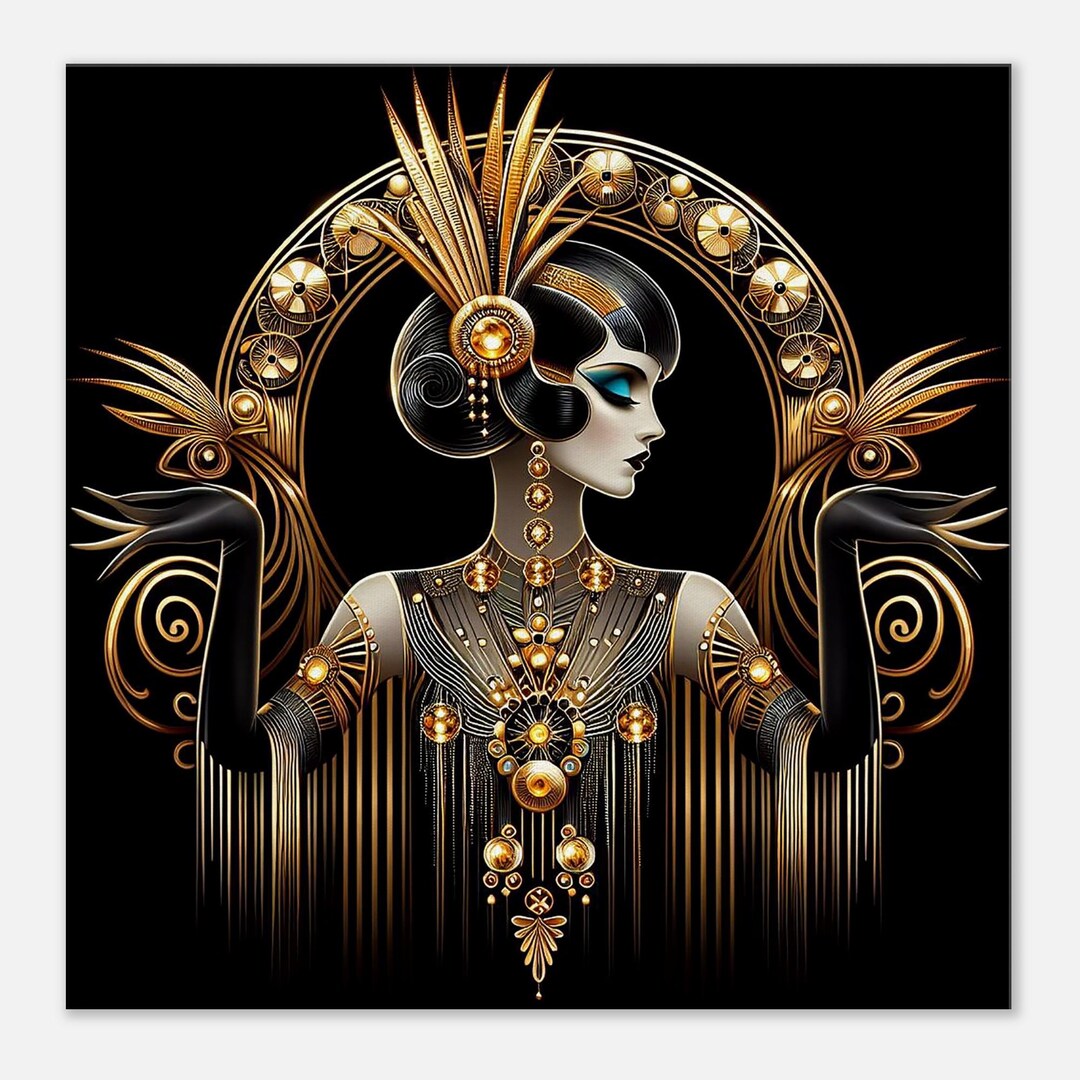 Wall Art | Art Deco "golden Flapper" Printed on Thin Canvas. Home Decor ...