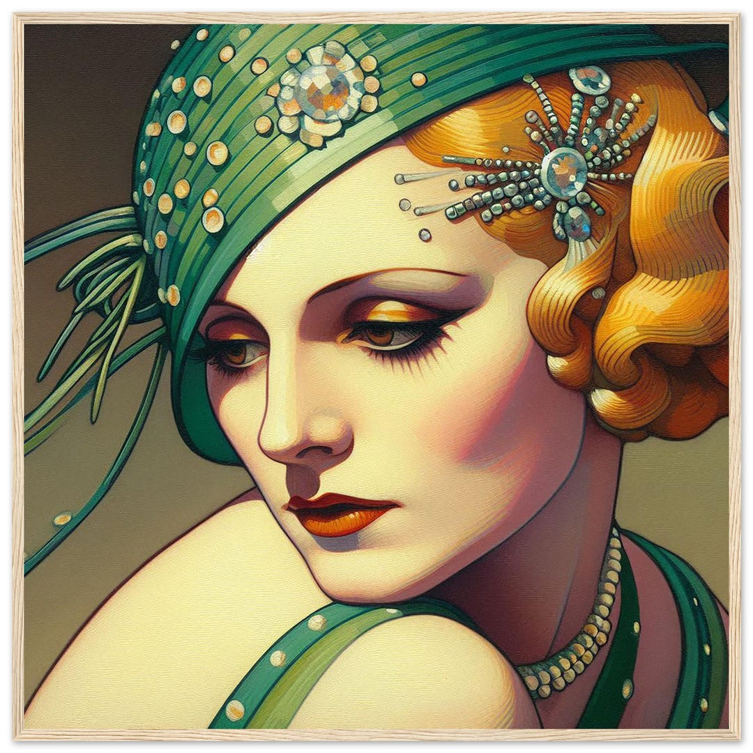 Art Deco Woman Portrait Print, Blonde in Green Hat, Framed Wall Art - Etsy