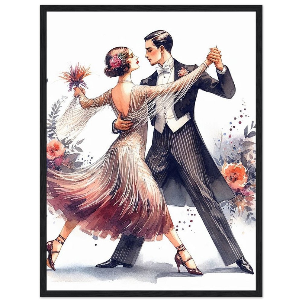 Retro Wall Art retro Dancers Watercolor Framed or Poster Print, Vintage ...