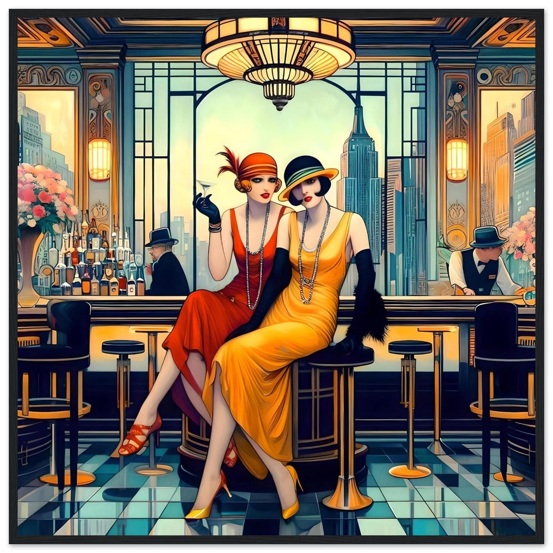Art Deco Flapper Girls Framed Poster – Retro Cocktail Lounge Wall Art ...