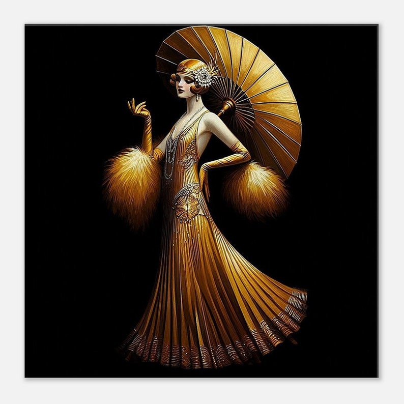 Art Deco Wall Art golden Umbrella Printed on Thin Canvas. Golden ...