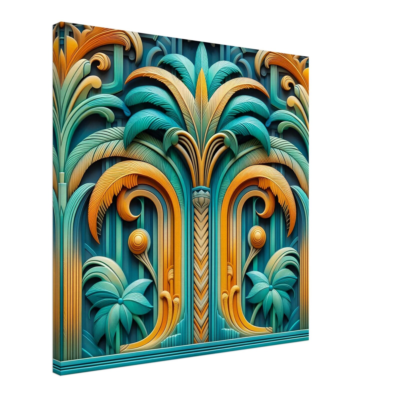 Art Deco Wall Art "palm Tree Tile" Printed on Slim Canvas. Colorful ...