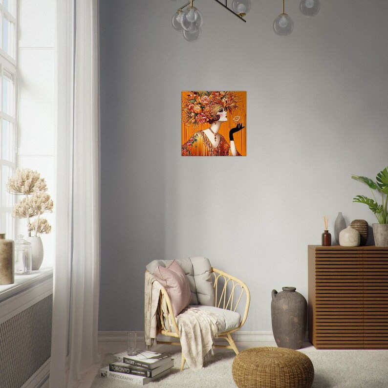 Art Deco Wall Art flapper in Orange Printed on Thin Canvas. for Office ...