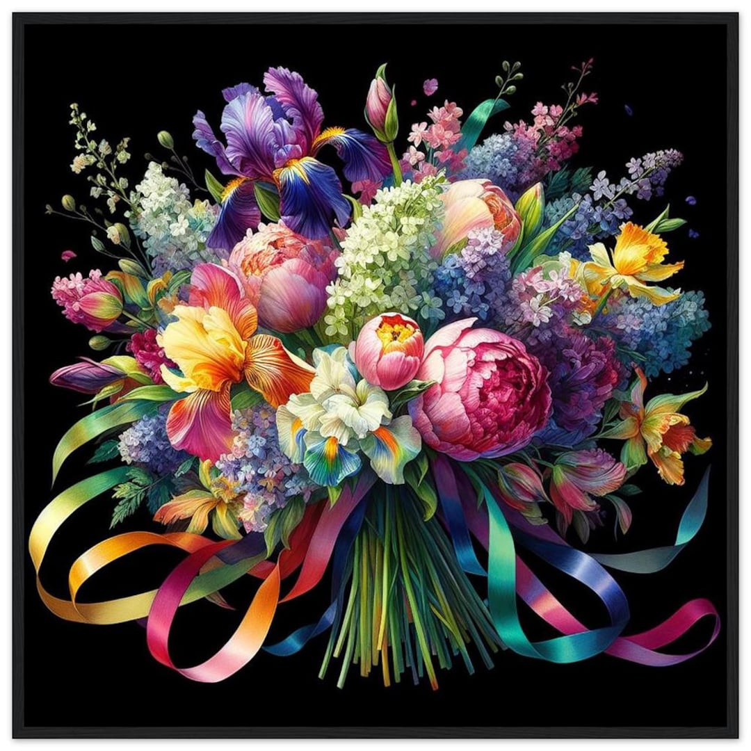 Spring Flower Botanical Wall Art Floral Nosegay With Ribbons Printed on ...