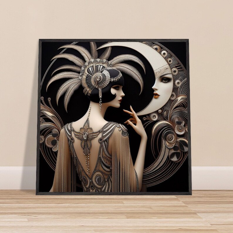 Art Deco Wall Art beautiful Flapper in the Moon Printed on Premium ...