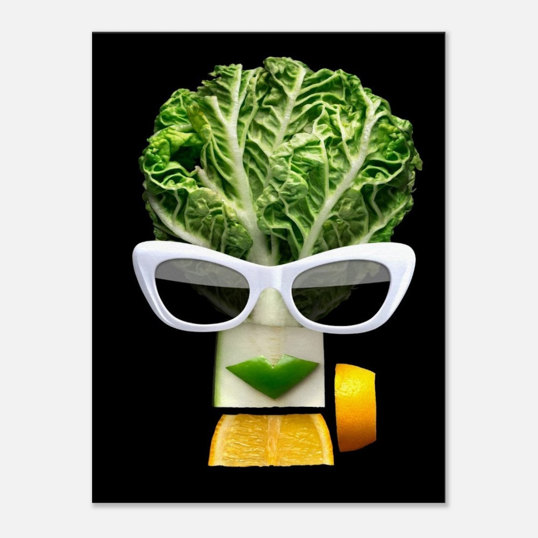 Culinary Wall Art Crazy Veggie Face With Sunglasses on Slim Canvas - Etsy