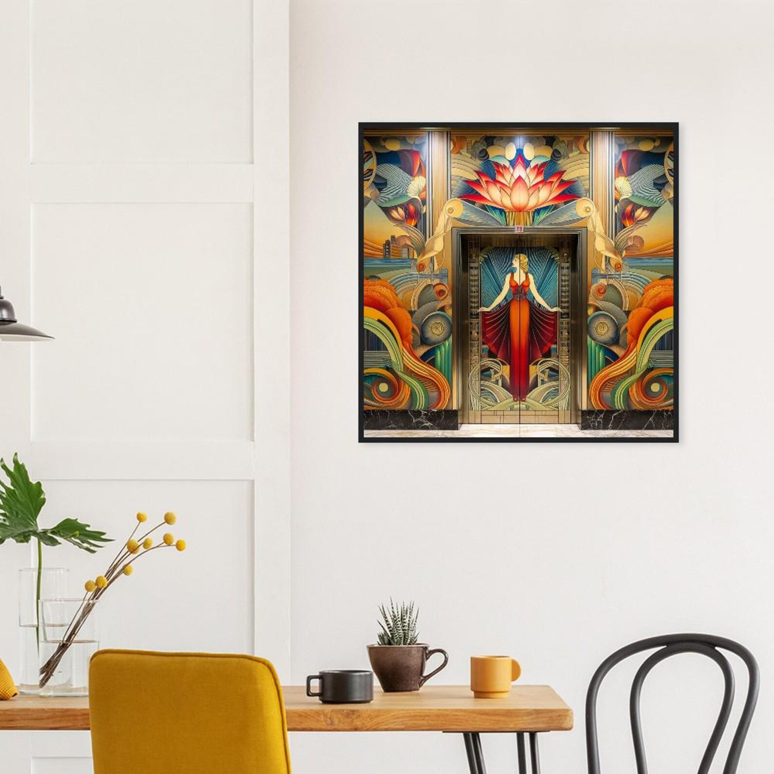 Art Deco Lotus Framed Poster, Matte Print - Etsy