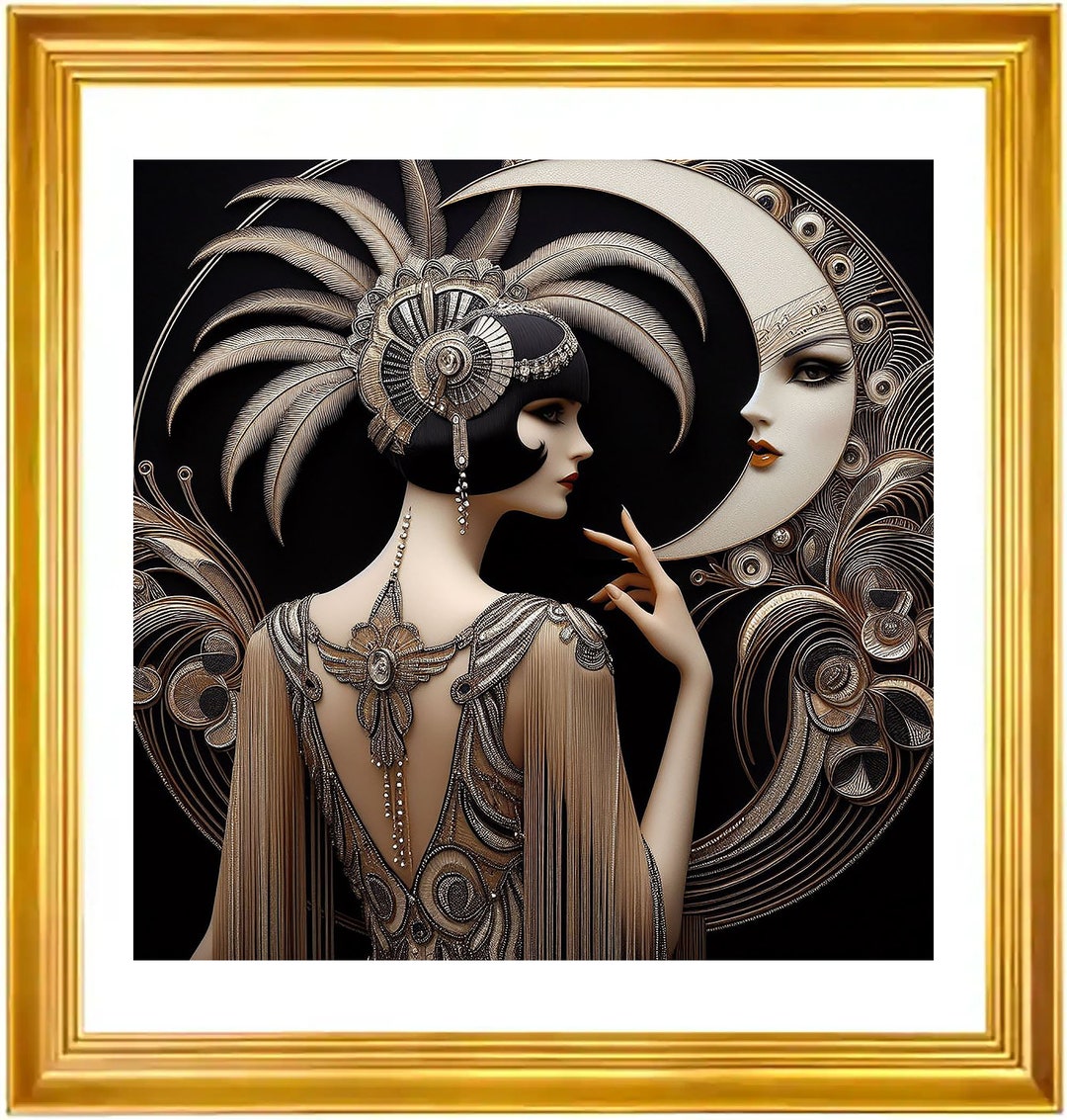Art Deco Printable Wall Art Deco Beautiful Flapper in the Moon Art Deco ...