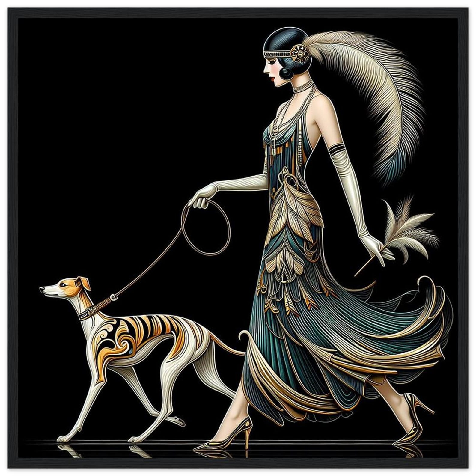 Art Deco Flapper Print: Whippet Dog, Framed Matte Paper - Etsy