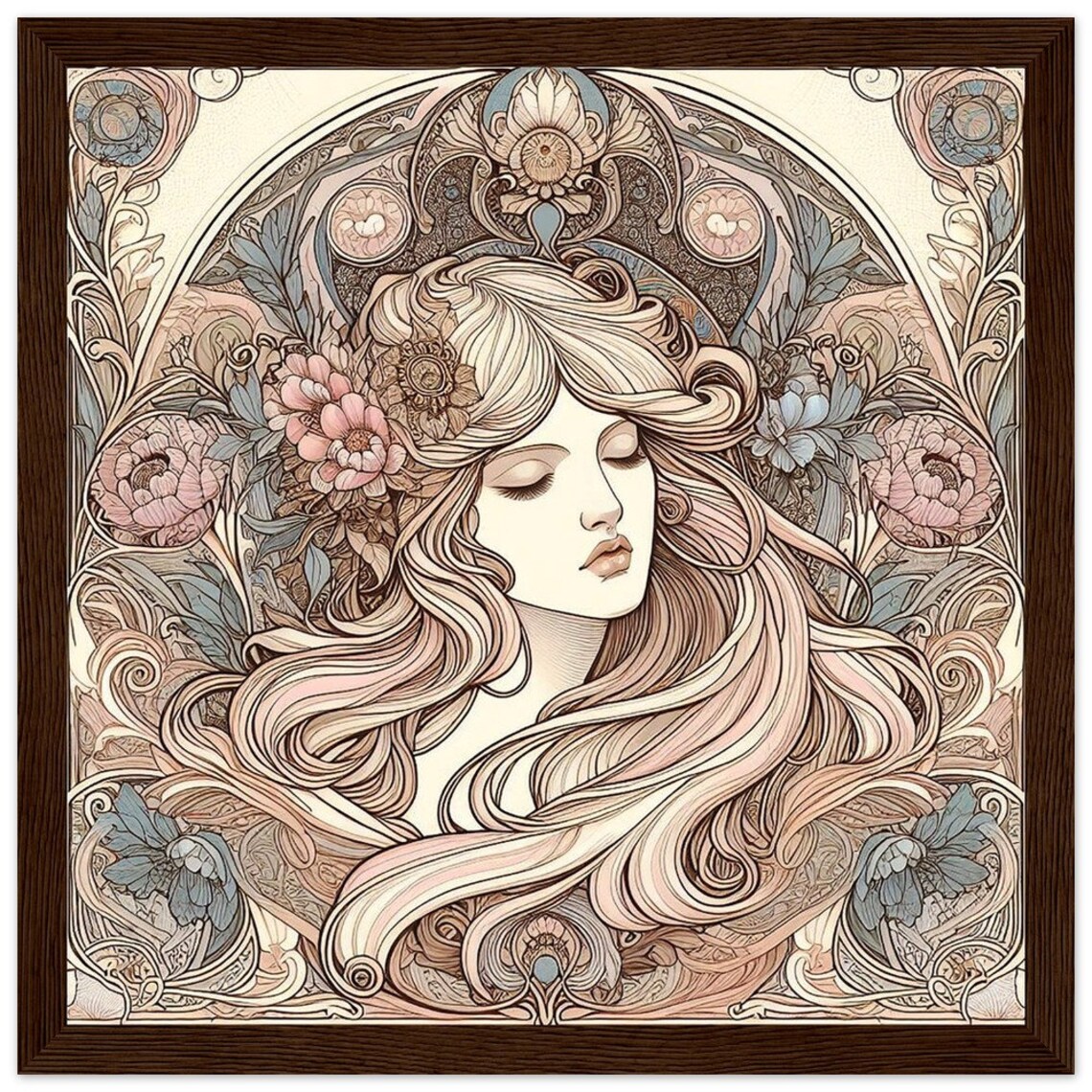 Art Nouveau Wall Art mystic Lady Classic Matte Paper Wooden Framed ...