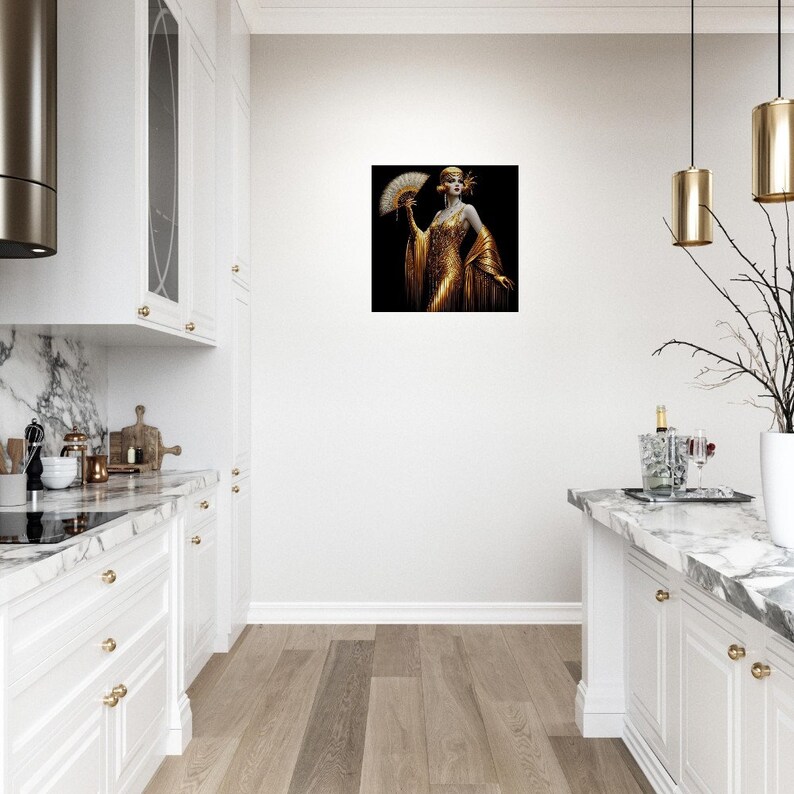 Art Deco Wall Art golden Flapper With Fan Printed on Slim Canvas. Art ...