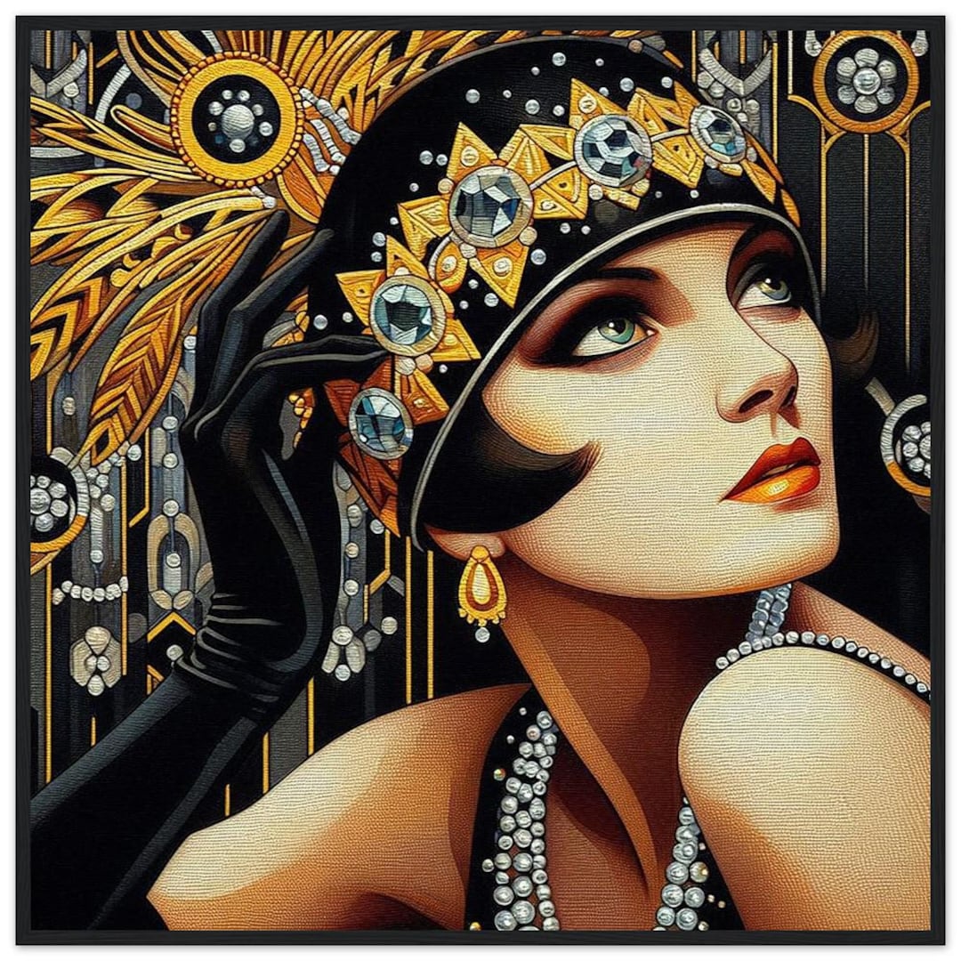 Art Deco Lady Print, Regal Woman Portrait, Black Wood Frame - Etsy