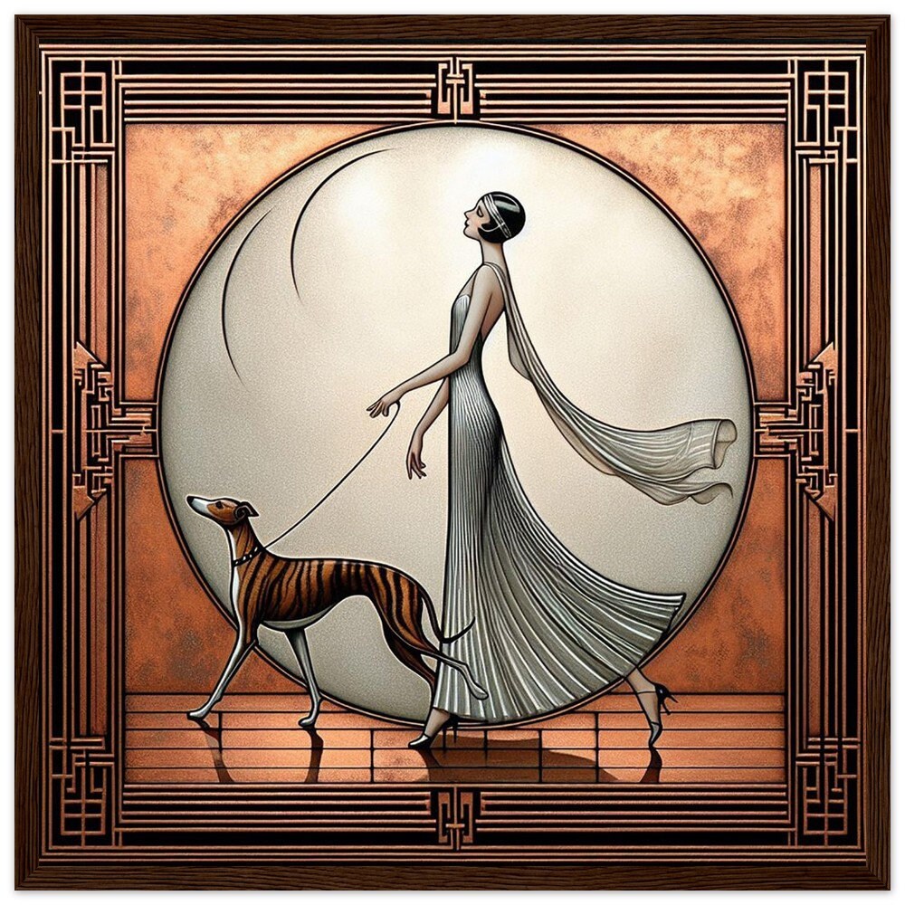 Art Deco Wall Art elegance Walking Her Dog Printed on Classic Matte ...
