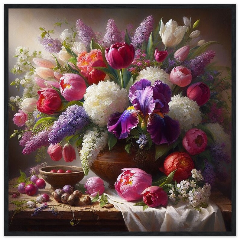 Old World Style Floral Bouquet Painting Printed on Classic Matte Paper ...