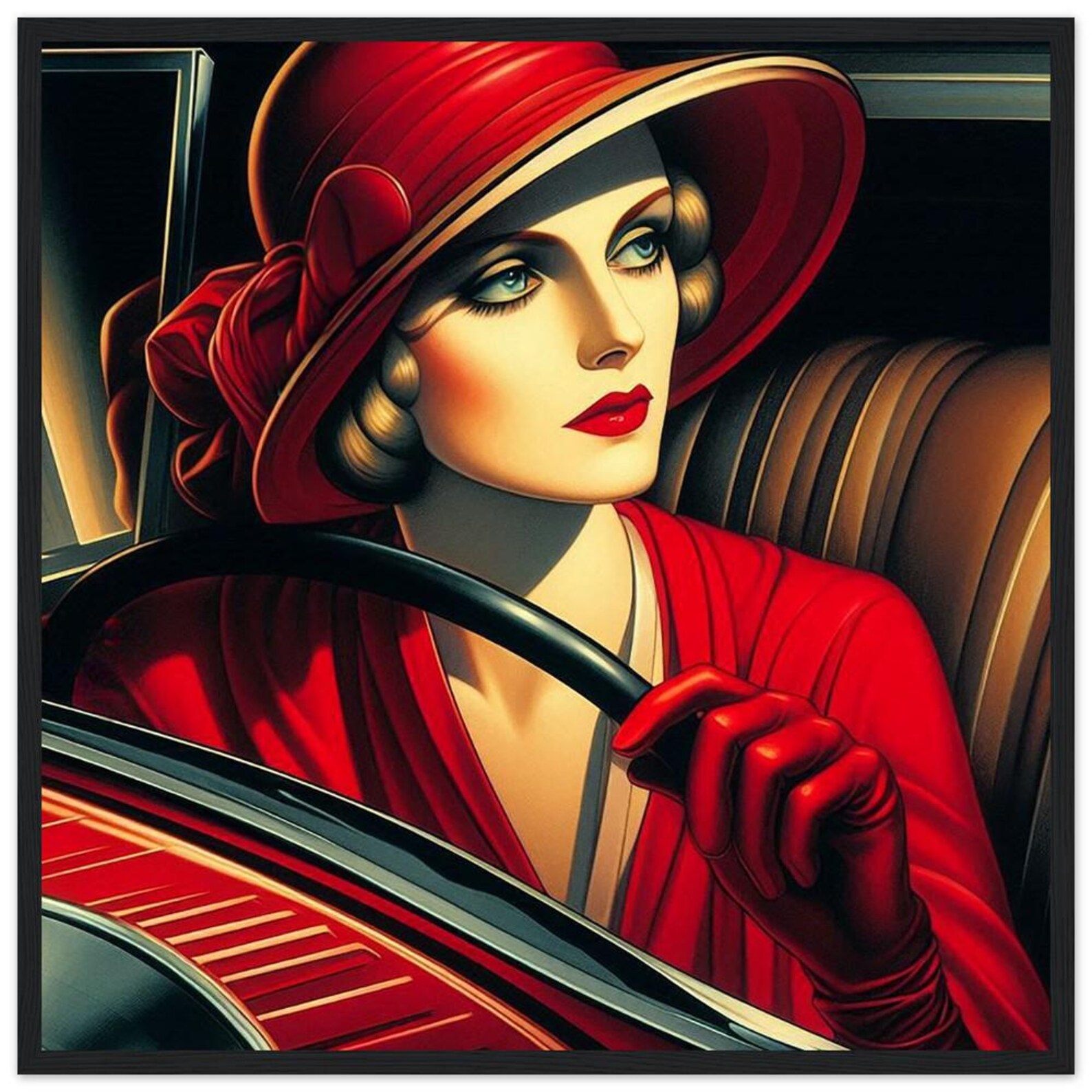 Art Deco Wall Art Tamara De Lempicka Style lady With Red Gloves Printed ...