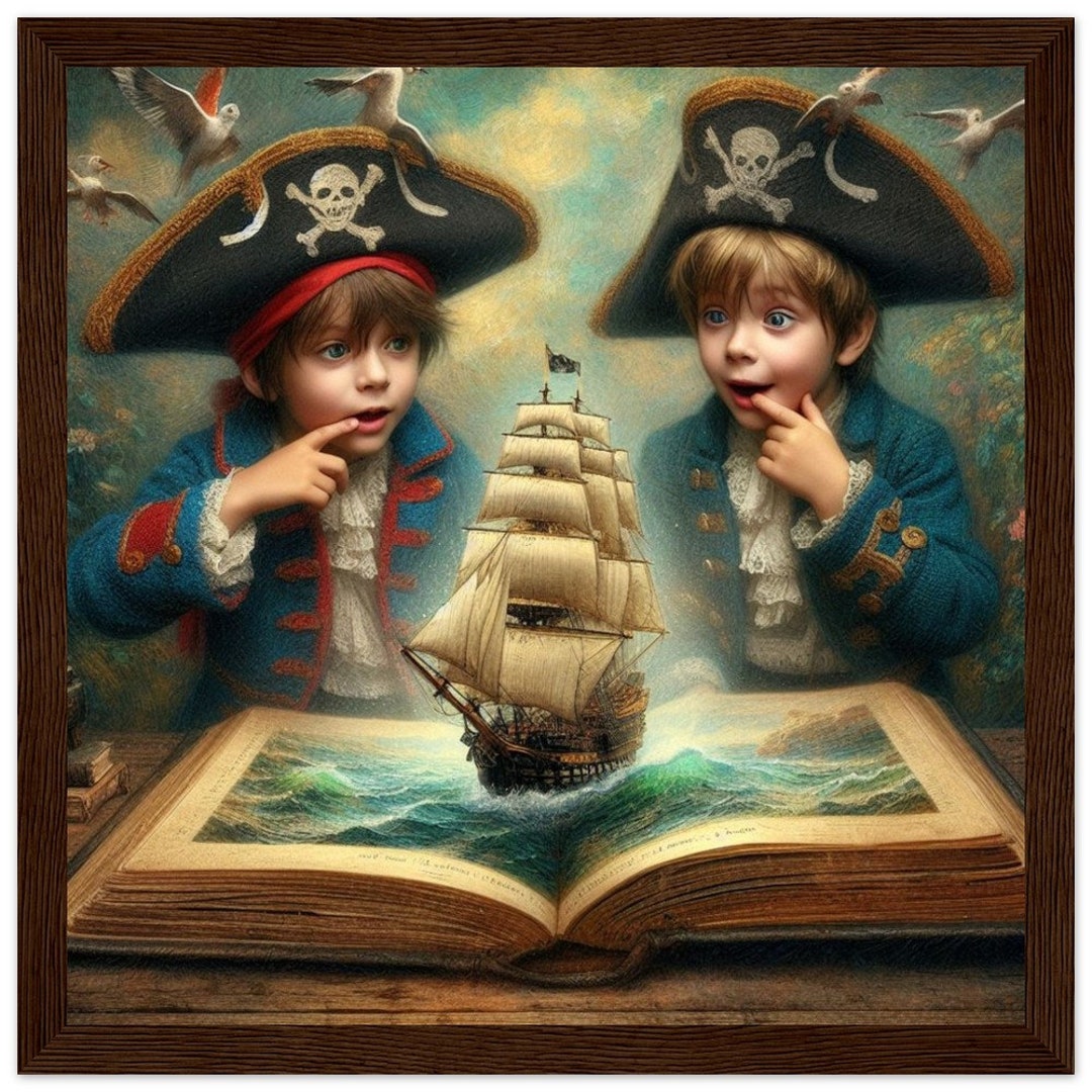 Wall Art. the Wonder of Reading. Two Boys Dressed as Pirates Imagine a ...