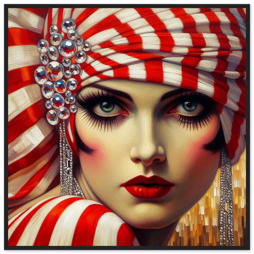 Art Deco Woman Print | "turban Rayé Bonbon" Framed Poster - Etsy