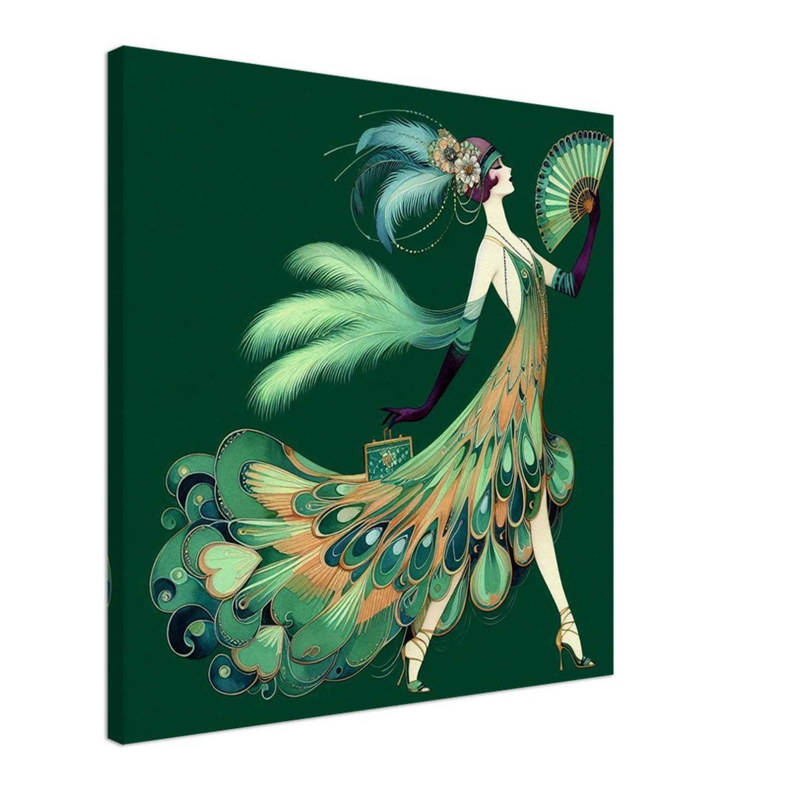 Art Deco Wall Art flapper With Fan Printed on Thin Canvas. A Pretty ...
