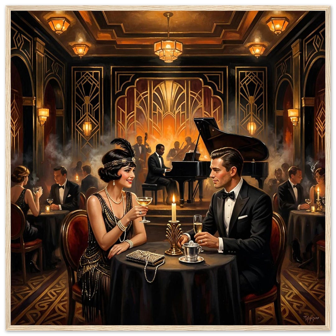 Art Deco Wall Art "1920s Jazz Lounge" | Gatsby Couple Night Scene - Etsy