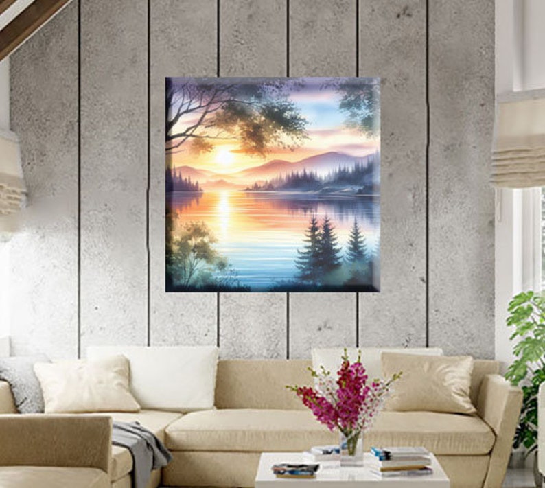 Nature Wall Art dazzling sunset on the Lake Print on Canvas - Etsy