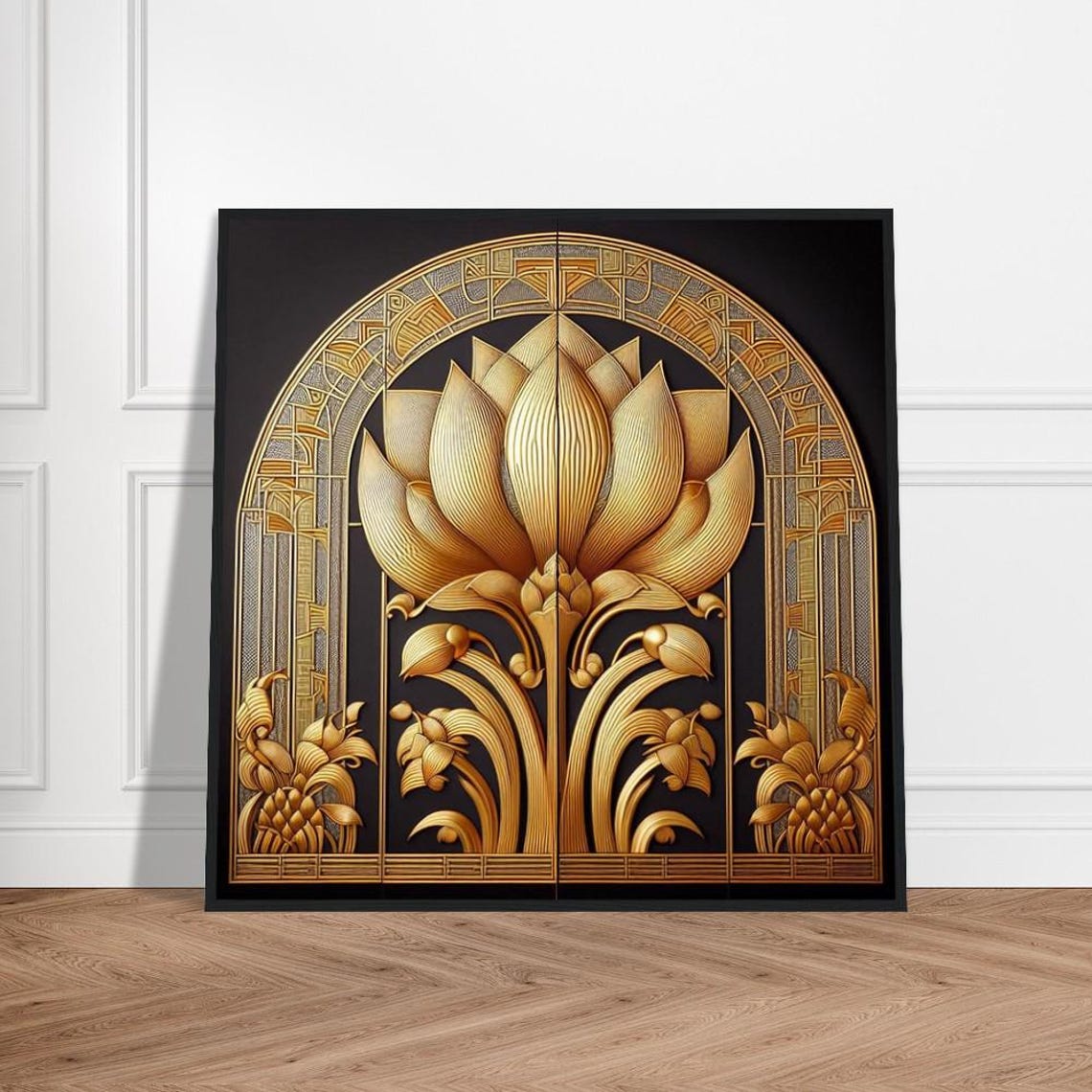 Art Deco Wall Art splendid Golden Lotus Art Deco Screen Detail Printed ...