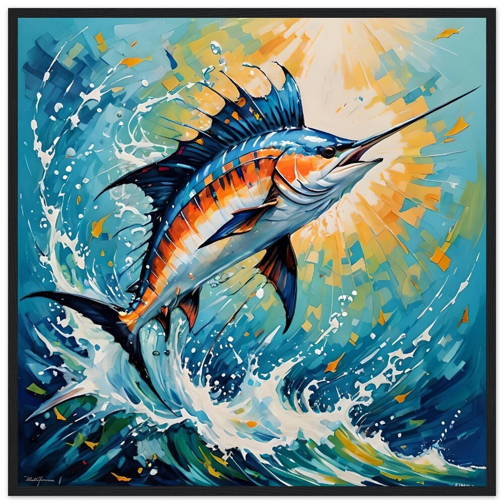 Fish Wall Art artistic Jumping Sailfish Wooden Framed Print Fish Art ...