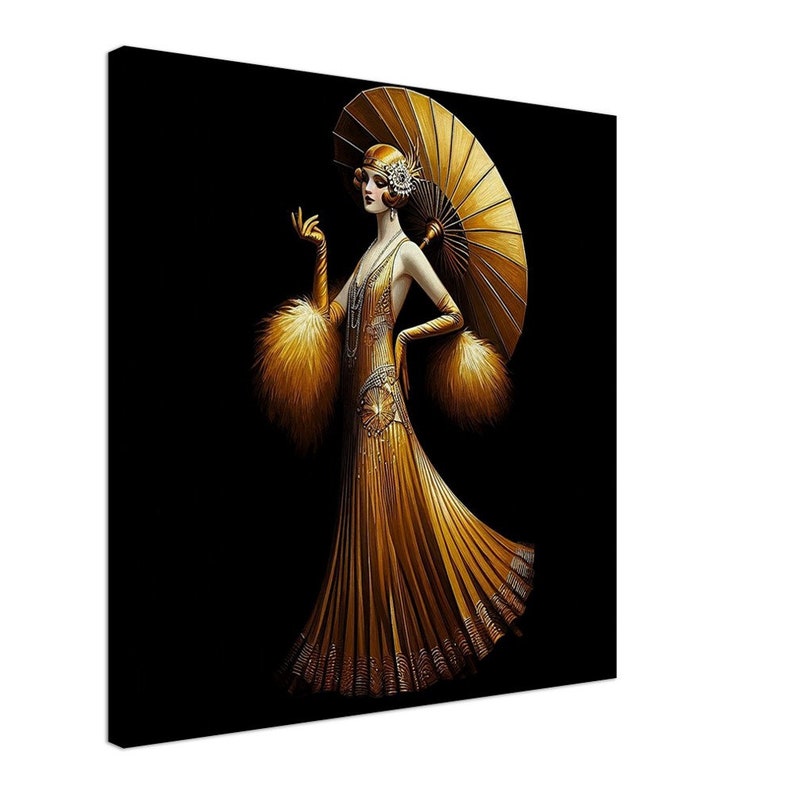 Art Deco Wall Art golden Umbrella Printed on Thin Canvas. Golden ...
