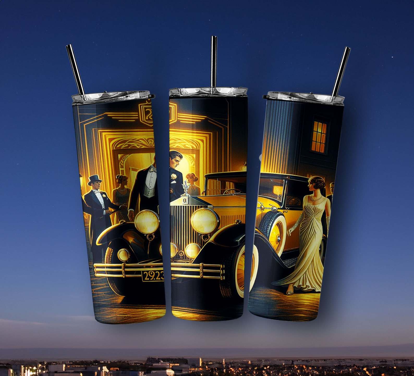 Art Deco Roaring 20s Night in Rolls Royce 20oz Skinny Tumbler Wrap ...