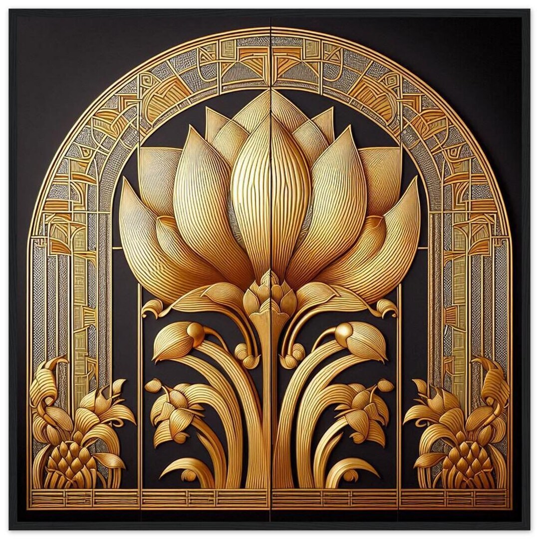 Art Deco Wall Art splendid Golden Lotus Art Deco Screen Detail Printed ...