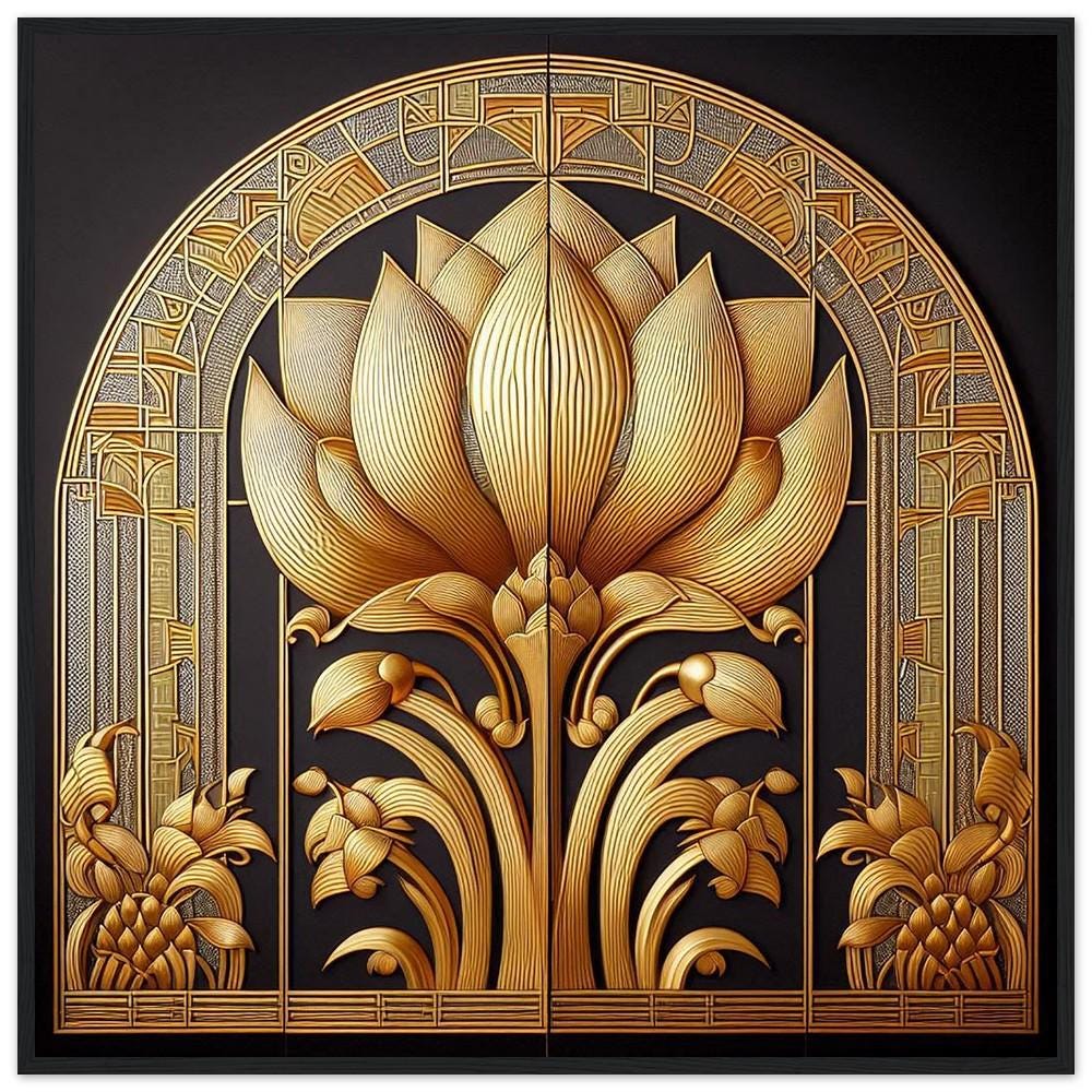 Art Deco Wall Art splendid Golden Lotus Art Deco Screen Detail Printed ...